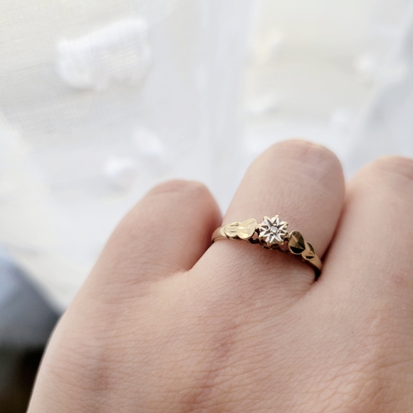 Jewelry | Vintage Solid 9k 9ct 375 Gold Gypsy Star Diamond Ring Size 65 ...